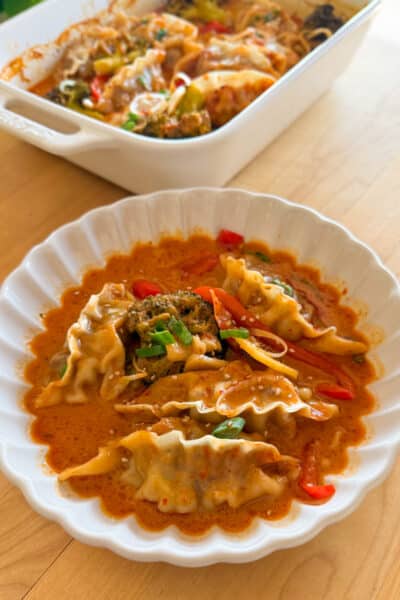 6 ingredient One-Pan Baked Dumplings (dump and bake)